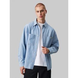 Calvin Klein Jeans Herren Jeanshemd &raquo;EASY CHAMBRAY SHIRT&laquo; Logodruck, Brusttaschen blau S, N-Gr