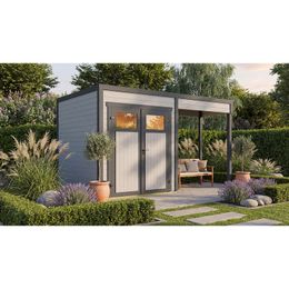 Weka Gartenhaus &raquo;Batu 1 mit Anbau 150 cm&laquo; grau Massivholz ohne Fu&szlig;boden, ohne Dacheindeckung