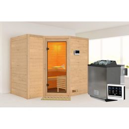 Karibu Sauna &raquo;Sanna 2&laquo; Set, Ofen 9 kW Bio externe Strg easy beige Bio-Kombiofen, externe Steuerung, 9 kW