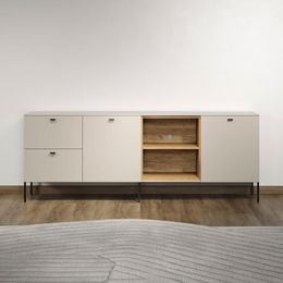 Home Affaire Lowboard &raquo;San Pedro&laquo; 1 Stk. tlg. TV-Lowboard mit T&uuml;ren, Schubkasten & Soft-Close - (B/T/H) 200/40/75 cm beige B/H/T: 200cm x 75cm x 40cm,