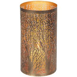 AMBIENTE HAUS Kerzenlaterne &raquo;Stumpenkerzenhalter Walddesign, H&ouml;he ca. 16 cm&laquo; aus pulverbeschichtetem Metall gold Eisen B/H/T: 11cm x 16cm x 11cm