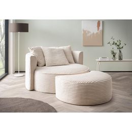 LeGer Home by Lena Gercke XXL-Sessel &raquo;ISALIE Cord, Rundsessel mit Hocker, Lesesessel, Loveseat, Big-Sessel&laquo; Set, trendige Bezugsstoffe, 3 Zierkissen, 