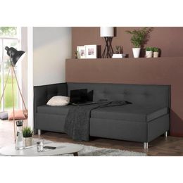Maintal Polsterliege mit Seiten- und R&uuml;ckenteil grau Holzwerkstoff Struktur (100% Polyester) Holzwerkstoff Seitenteil links, Liegefl&auml;che B/L: 90cm x 200cm 