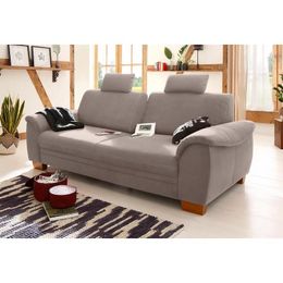 OTTO home 3,5-Sitzer &raquo;Husum&laquo; mit Sitztiefenverstellung, Kontrastnaht und Federkern grau Luxus-Microfaser mit Druck (100% Polyester);Luxus-Microfaser 