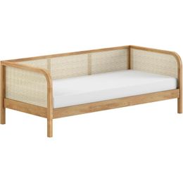 Vipack Bett &raquo;Olive, mit Eiche massiven Bettpfosten, Bettseiten furniert&laquo; B/H/T ca. 210x75x96,6cm, Auf. Natur, zeitloses Design, 90/200 inkl. Lattenrost und 