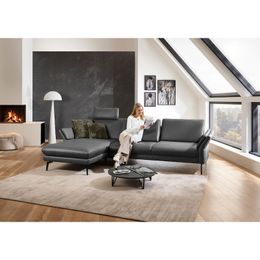 Die PlanBar Ecksofa &raquo;PN-EM23050, L-Form, Breite 289 cm&laquo; Optional mit Echtleder-R&uuml;cken, Kopfst&uuml;tze, Sitz- und Armverstellung grau B/H/T: 289cm x 180cm,