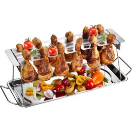 Gefu Servierplatte &raquo;H&auml;hnchenkeulen-Halter&laquo; (H&auml;hnchenkeulen-Halter), BBQ silber Edelstahl B/H/L: 15,5cm x 15,8cm x 43,5cm