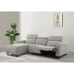 OTTO home Ecksofa &raquo;SKAANE Struktur, L-Form, 274 cm, manuelle/elektrische Relaxfunktion,&laquo; rundes Design, Kopfteilverstellung, Federkernpolsterung grau 