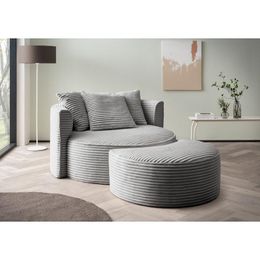 LeGer Home by Lena Gercke XXL-Sessel &raquo;ISALIE Cord, Rundsessel mit Hocker, Lesesessel, Loveseat, Big-Sessel&laquo; Set, trendige Bezugsstoffe, 3 Zierkissen, 