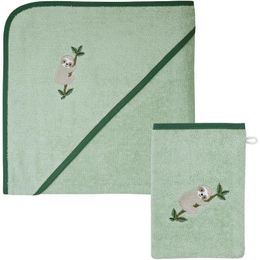 W&ouml;rner Handtuch Set &raquo;Faultier Kapuzenbadetuch 100/100 mit Waschhandschuh&laquo; mit s&uuml;&szlig;er Stickerei Faultier gr&uuml;n Frottier, Obermaterial: 100% Baumwolle 2 Stk., 
