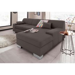 DOMO collection Ecksofa &raquo;Bero, elegant und zeitlos, flache Armlehnen, Breite 268cm L-Form&laquo; fester Sitzkomfort, wahlweise mit Bettfunktion grau 