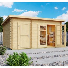 Lasita Maja Gartenhaus &raquo;Belmont 1&laquo; Blockbohlenhaus 28mm, 2-Raum beige Massivholz Fu&szlig;boden im Gartenhaus, ohne Dacheindeckung