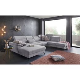 Sit & More sit&more Wohnlandschaft &raquo;Percy U-Form&laquo; 12 cm Fu&szlig;h&ouml;he, Sitztiefenverstellung, wahlweise in 2 Fu&szlig;farben silber B/H/T: 343cm x 235cm, Luxus-Microfaser 