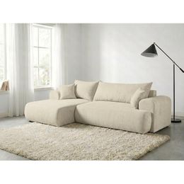 WERK2 Ecksofa &raquo;Ewela 265 x 145 cm modern und bequem&laquo; Boucl&eacute;, L-Form, Schlaffunktion, Bettkasten 100% Polyester B/H/T: 265cm x 100cm x 145cm, Boucl&eacute;, 