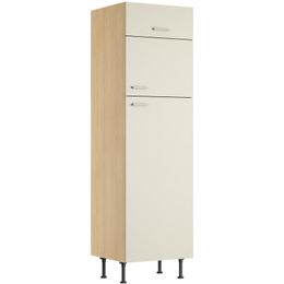 KOCHSTATION K&uuml;hlumbauschrank &raquo;KS-Lucy&laquo; Breite 60 cm, m. 2 T&uuml;ren, 1 Klappe, Soft-Close, h&ouml;henverstellbare F&uuml;&szlig;e beige Eiche hell, B/H/T: 60cm x 211,8cm 