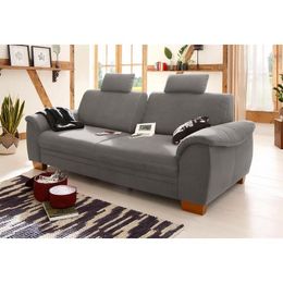 OTTO home 3,5-Sitzer &raquo;Husum&laquo; mit Sitztiefenverstellung, Kontrastnaht und Federkern grau Luxus-Microfaser mit Druck (100% Polyester);Luxus-Microfaser 
