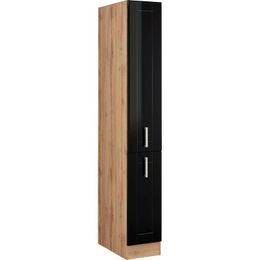 KOCHSTATION Apothekerschrank &raquo;KS-Tinnum&laquo; 30 cm breit, 200 cm hoch, Metallgriffe, MDF Fronten, Ausz&uuml;ge schwarz Holzwerkstoff wotaneiche, B/H/T: 30cm x 