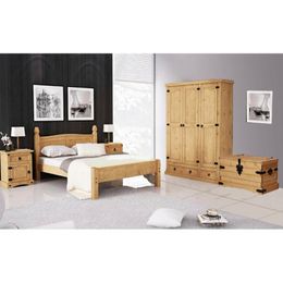 M&ouml;bilia Kleiderschrank 1 Stk. tlg. Holzoberfl&auml;che honigfarbend gewachst beige Massivholz, Metall Natur, B/H/T: 151cm x 205cm x 56cm, Schubladen: 2 Stk. T&uuml;ren: