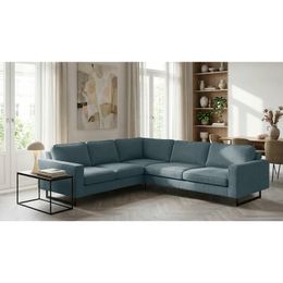 OTTO home Ecksofa &raquo;Pinto, XXL, 250/290 cm, langer Schenkel, Ottomane&laquo; Cord, Chenille, Lederoptik, mit Keder, Metallf&uuml;&szlig;e, Wellenunterfederung blau 92% 