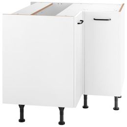 Optifit Eckunterschrank &raquo;Elga&laquo; mit Soft-Close-Funktion, h&ouml;henverstellbaren F&uuml;&szlig;e, Breite 90x90 cm wei&szlig; Holzwerkstoff wei&szlig;, B/H/T: 90cm x 87cm x 58,4cm,