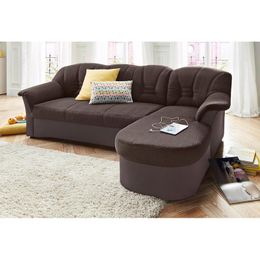 DOMO collection Ecksofa &raquo;ELVA 233x142 cm, elegante R&uuml;ckensteppung, L-Form&laquo; whlw. mit Bettfunktion und Federkern braun Kunstleder SOFTLUX / Struktur ( 