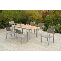 Merxx Garten-Essgruppe &raquo;Naxos&laquo; 7 Stk. tlg. grau Aluminium, Massivholz, Stoff Einheitsgr&ouml;&szlig;e
