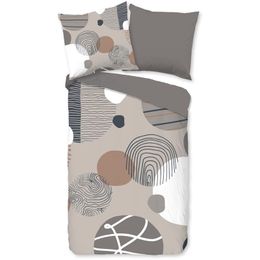 Good Morning Wendebettw&auml;sche &raquo;Hendrik&laquo; 2 Stk. 100% Baumwolle, Renforc&eacute;, Rei&szlig;verschluss, Wendeoptik, Modern, kreise braun Renforc&eacute;, Obermaterial: 100% 