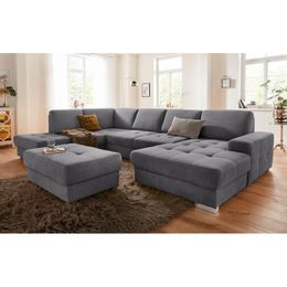 Sit & More sit&more Wohnlandschaft &raquo;Santorini U-Form&laquo; mit Federkern und Sitztiefenverstellung, wahlweise mit Schlaffunktion grau Luxus-Microfaser ALTARA NUBUCK (