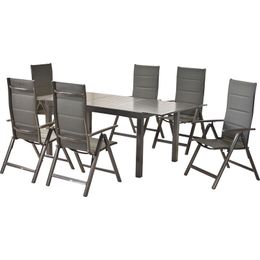 Merxx Garten-Essgruppe &raquo;Taviano&laquo; Set, 7 tlg. inkl. 6 Klappsessel, 1 Ausziehtisch grau Aluminium, Polyester B/H/T: 59cm x 109cm x 73cm