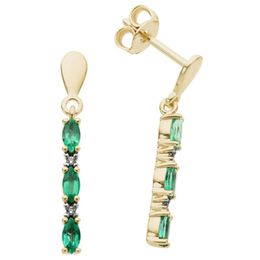 Firetti Damen Paar Ohrstecker &raquo;Schmuck Geschenk Gold 585 Ohrschmuck Farbstein Edelstein Smaragd&laquo; mit Smaragd - mit Brillant gr&uuml;n 0,02, 0,02 P2 = 