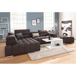 exxpo - sofa fashion Ecksofa &raquo;Elias, aktuelle Kreuzsteppung im Sitz, bequem, Breite 307cm, L-Form&laquo; mit Kopf- bzw. R&uuml;ckenverstellung, wahlweise mit 