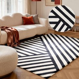 ELLE DECORATION Wollteppich &raquo;Noir&laquo; rechteckig 12 mm H&ouml;he Wolle, Natur, Wohnzimmer, schwarz weiss, Modern, Geometrisch, Streifen schwarz-wei&szlig; 