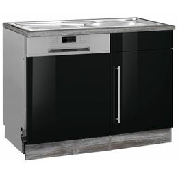 KOCHSTATION Sp&uuml;lenschrank &raquo;KS-Samos&laquo; 110 cm breit, inkl. T&uuml;r/Sockel f&uuml;r Geschirrsp&uuml;ler schwarz eichefarben vintage, B/H/T: 110cm x 85cm x 60cm, T&uuml;ren: