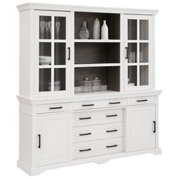 OTTO home Buffet &raquo;Anabel, mit Glast&uuml;ren und Metallgriffen&laquo; aus massiver Kiefer, FSC , mit Schiebet&uuml;ren, Breite 186 cm wei&szlig; Massivholz B/H/T: 186cm x 