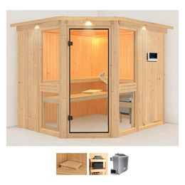 Karibu Sauna &raquo;Aline 3&laquo; Set, Ofen 9 KW externe Strg easy beige Saunaofen, externe Steuerung, 9 kW