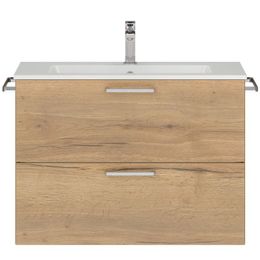 Nobilia Waschtisch-Set &raquo;Tolvina&laquo; vormontiert, mit Soft-Close, 1 Stk. tlg. braun B/H/T: 81cmcm x 59,1cmcm x 48,7cmcm, Griffe edelstahlfarbig
