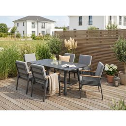 Konifera Garten-Essgruppe &raquo;Edessa&laquo; Set, 19 Stk. tlg. Tischplatte aus Alu-Lamellen,Armlehne mit Seilgeflecht&Noonwood-Latten braun Aluminium 