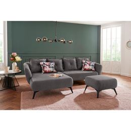 Home Affaire Ecksofa &raquo;Baggio romantische Polsterecke, bequem, Breite 277 cm, L-Form&laquo; Zierkissen inklusive, schwarze Metallf&uuml;&szlig;e schwarz B/H/T: 277cm x 