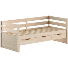 Vipack Funktionsbett &raquo;Margrit, mit 3 Schubladen, zeitloses Design universell einsetzbar&laquo; Liegefl&auml;che 90 x 200 cm, inkl. Rolllattenrost und seitlichem Umbau, 