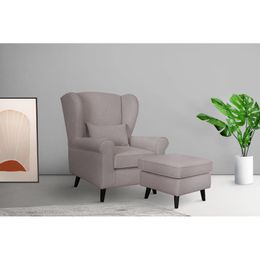 Home Affaire Sessel &raquo;Ohrensessel CHISTELLE, wahlweise mit Polsterhocker&laquo; mit Wellenunterfederung, Ma&szlig;e: B/T/H: 81/87/99 cm beige 100% Polyester 