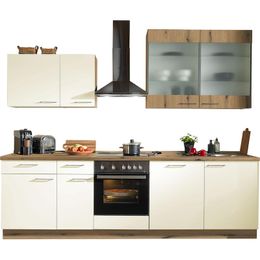 KOCHSTATION K&uuml;che &raquo;Trea&laquo; vormontiert, wahlweise mit E-Ger&auml;ten, Stellbreite 280 cm beige B/H/T: 280cm x 87cm x 58cm,mit E-Ger&auml;ten, Sp&uuml;lenschrank rechts