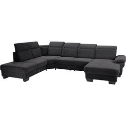 OTTO home Wohnlandschaft &raquo;Cornwall U-Form&laquo; inkl. Sitztiefenverstellung, wahlweise mit Schlaffunktion schwarz Struktur fein (100% Polyester);Luxus-