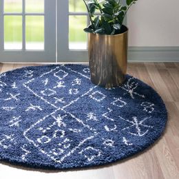 MyFlair Hochflor-Teppich &raquo;Temara Shag, LAGERR&Auml;UMUNG!&laquo; rund 51 mm H&ouml;he gewebt, Scandi Design, ideal im Wohnzimmer & Schlafzimmer blau Polypropylen (PP) B : 
