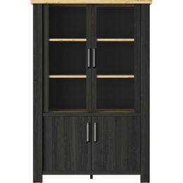 Vitrine &raquo;Sequoia&laquo; 1 Stk. tlg. Wohnzimmer-Programm in Landhaus- und Industrial-Dekor schwarz Holzwerkstoff Schwarz, B/H/T: 121cm x 183cm x 40cm, T&uuml;ren: