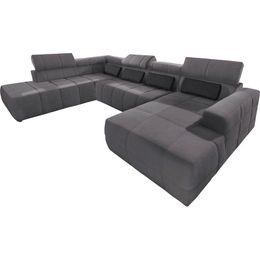 DOMO collection Wohnlandschaft &raquo;BRANDON belastbar bis 140 kg/Sitz, 359x228 cm, U-Form&laquo; ohne Sitztiefenverstellung, Luxus-Microfaser, dunkelgrau grau 