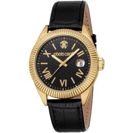 Roberto Cavalli Herren Roberto Cavalli Quarzuhr &raquo;Uomo Classico III&laquo; Armbanduhr, Herrenuhr, Lederarmband, analog, Tag schwarz Einheitsgr&ouml;&szlig;e