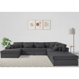 OTTO home Wohnlandschaft &raquo;Florid U-Form&laquo; 6 Teile, bestehend aus Modulen, viele Bezugsqualit&auml;ten, auch in Cord schwarz Baumwollmix (60% Baumwolle/40% 