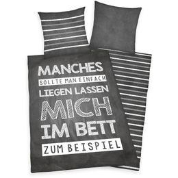 Herding's Young Collection Wendebettw&auml;sche &raquo;"Manches sollte man einfach liegen lassen ..." in Gr. 135x200 cm&laquo; 2 Stk. Bettw&auml;sche aus Baumwolle, Kinderbettw&auml;sche, grau Renforc&eacute;, 