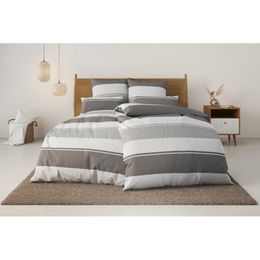 OTTO home Bettw&auml;sche &raquo;Yonne&laquo; 3 Stk. in frischen Farben, gestreifte Bettw&auml;sche, ab Gr. 135x200 cm grau Renforc&eacute;, Obermaterial: 100% Baumwolle B/L: 