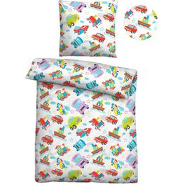 Biberna Kinderbettw&auml;sche &raquo;Adrian&laquo; 2 Stk. hautfreundlich, k&uuml;hlend, mit Rei&szlig;verschluss, ganzj&auml;hrig einsetzbar bunt Linon, Obermaterial: 100% Baumwolle B/L: 